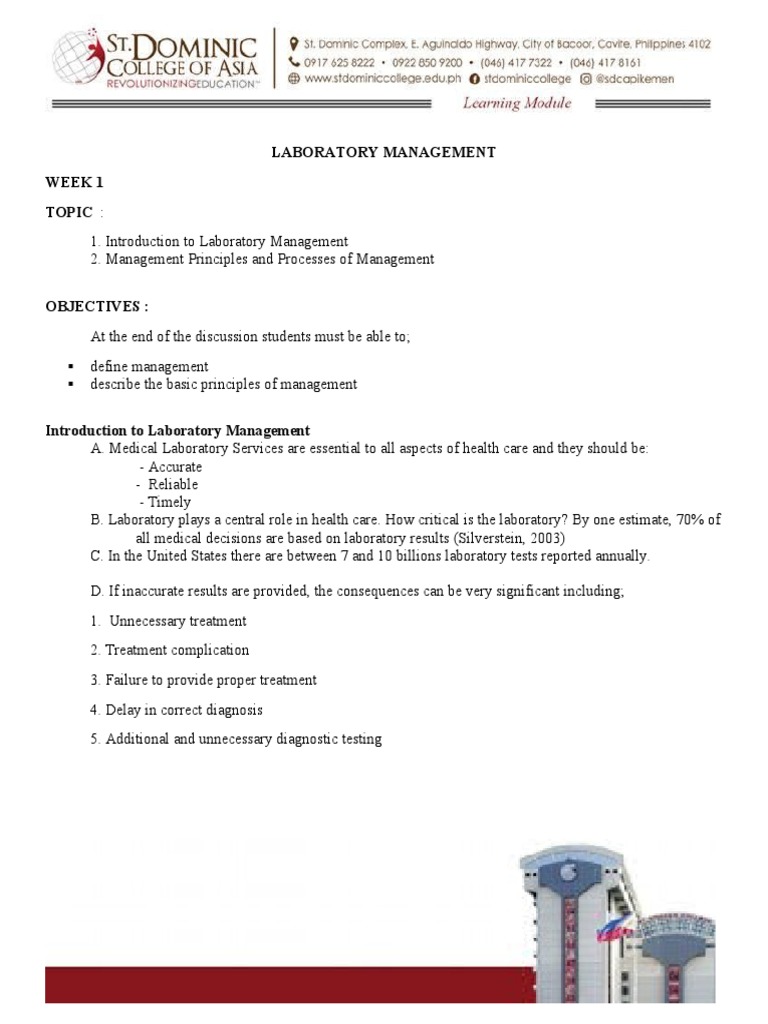 Laboratory Management Principles Overview | PDF | Laboratories | Science