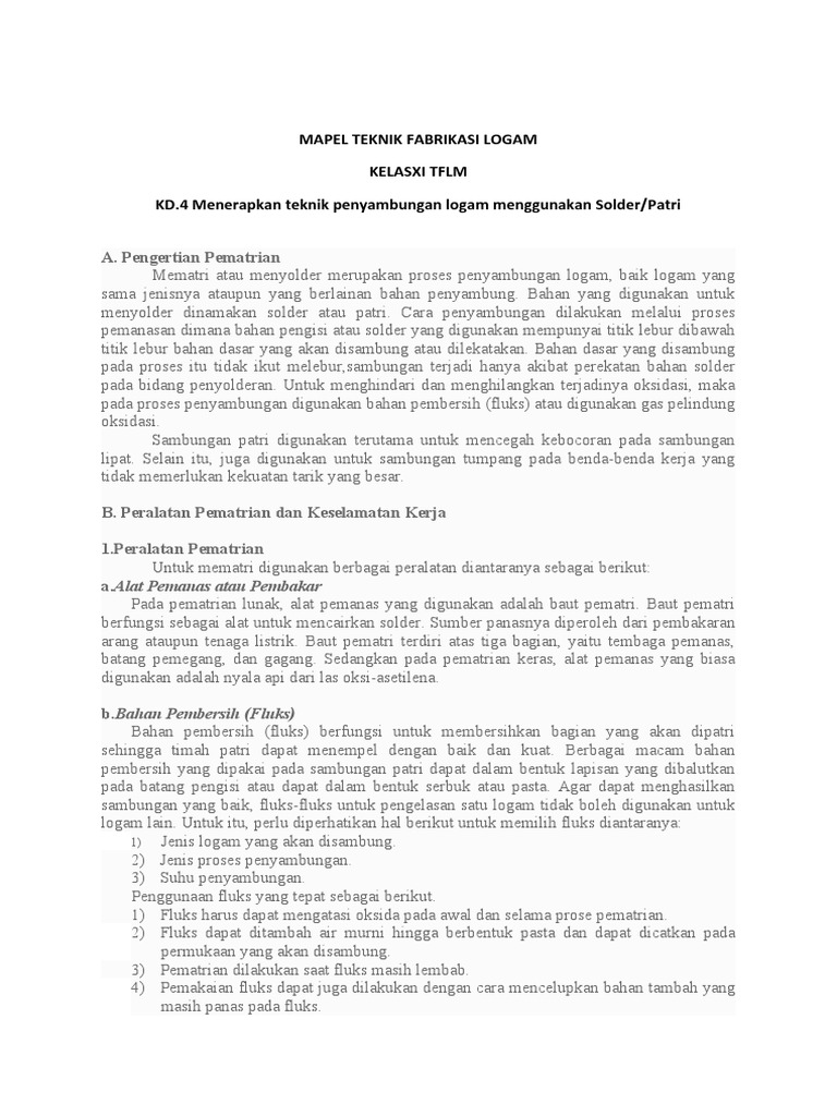 Teknik Pematrian Logam dan Peralatannya | PDF