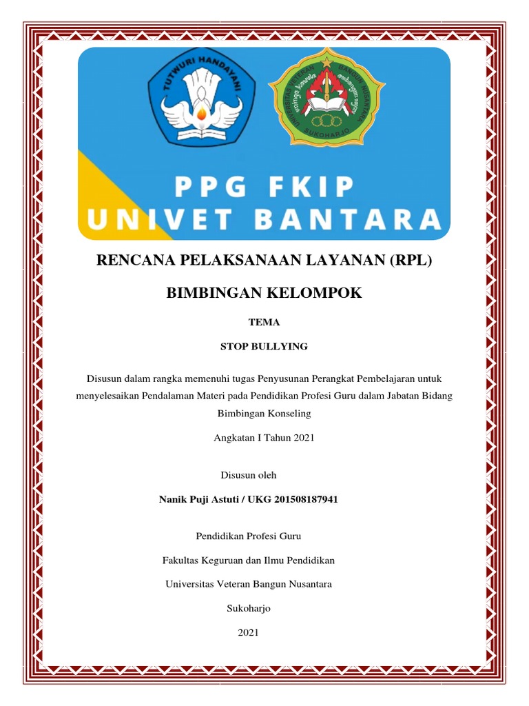 Rencana Pelaksanaan Layanan (RPL) Bimbingan Kelompok: Tema Stop Bullying | PDF