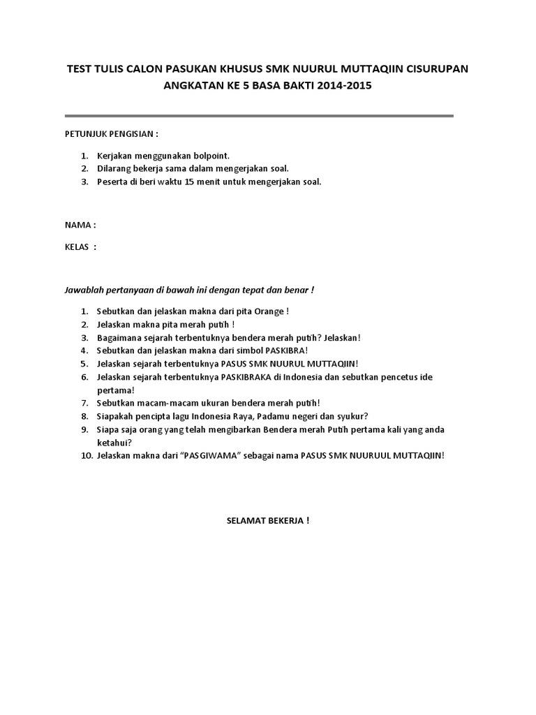 Test Tulis | PDF | Karier & Perkembangan