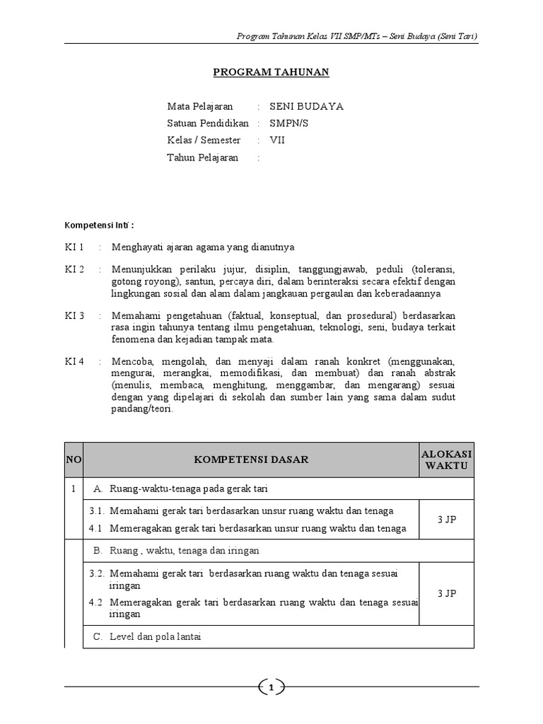 Program Tahunan - Seni Tari-7 | PDF