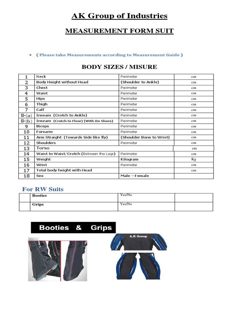 AK Group of Industries: Measurement Form Suit | PDF
