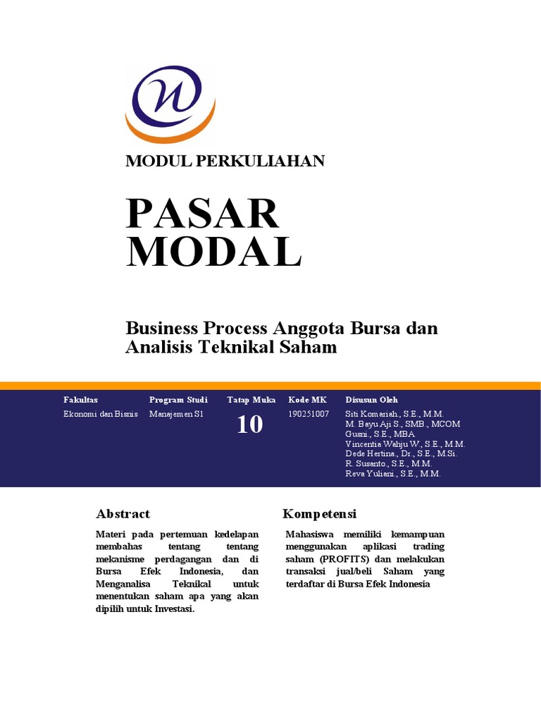 Pert. 10 (Business Process Anggota Bursa Dan Analisis Teknikal Saham) - MODUL | PDF