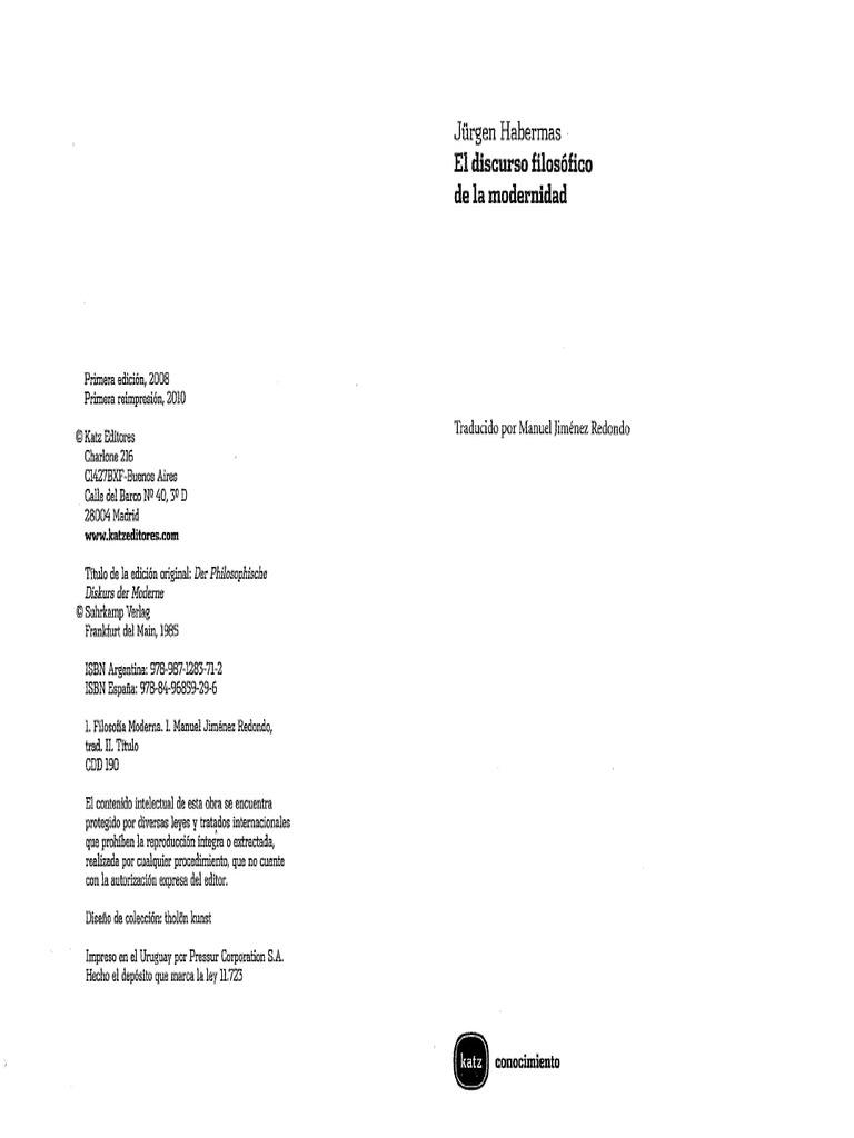 El Discurso Filosófico de La Modernidad - Habermas | PDF
