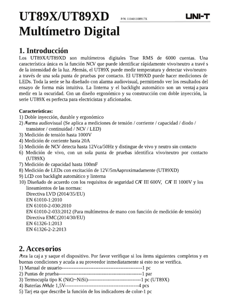 Multimetro Uni-T Manual UT89X y UT89XD en ESPANOL | PDF