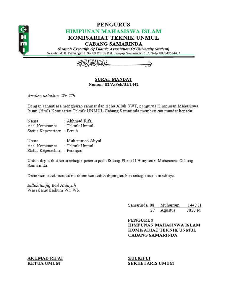 Format Surat Mandat Komisariat | PDF