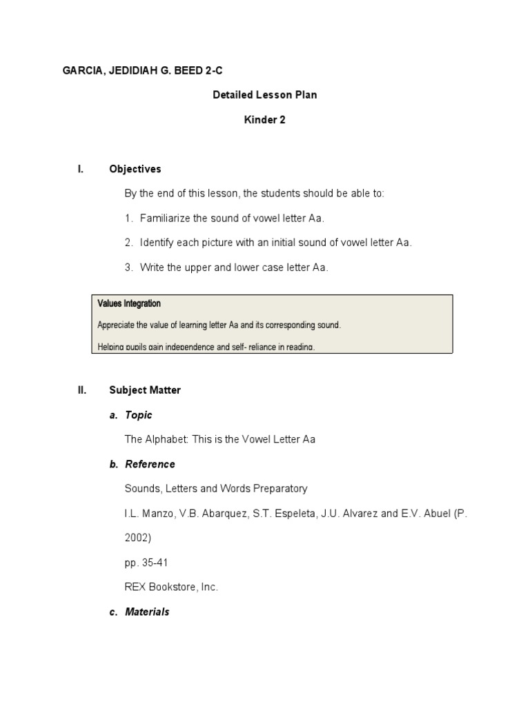 Garcia Detailed LP | PDF | Phonics | Writing