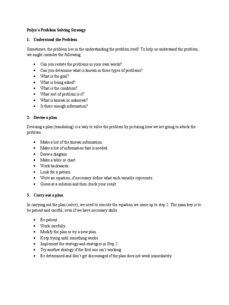 Polya's Problem Solving Strategy | PDF | Numbers | Equations