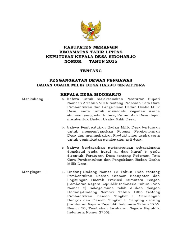 SK Dewan Pengawas BUM Desa | PDF