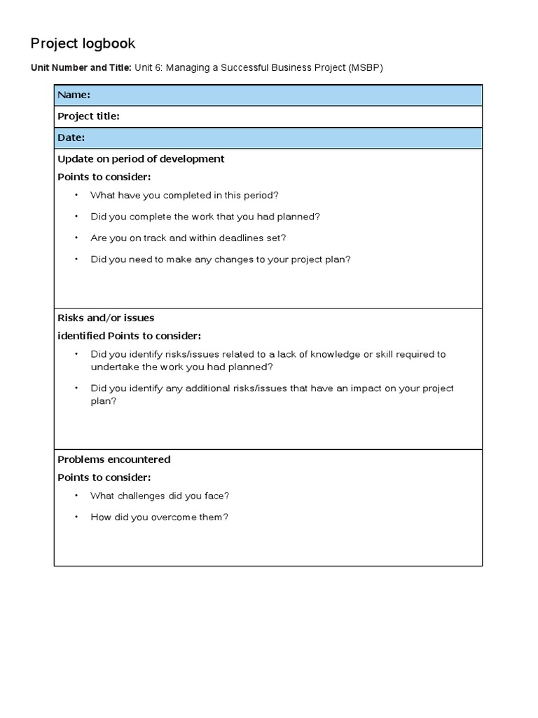 Project Logbook MSBP QT19 2021 | PDF