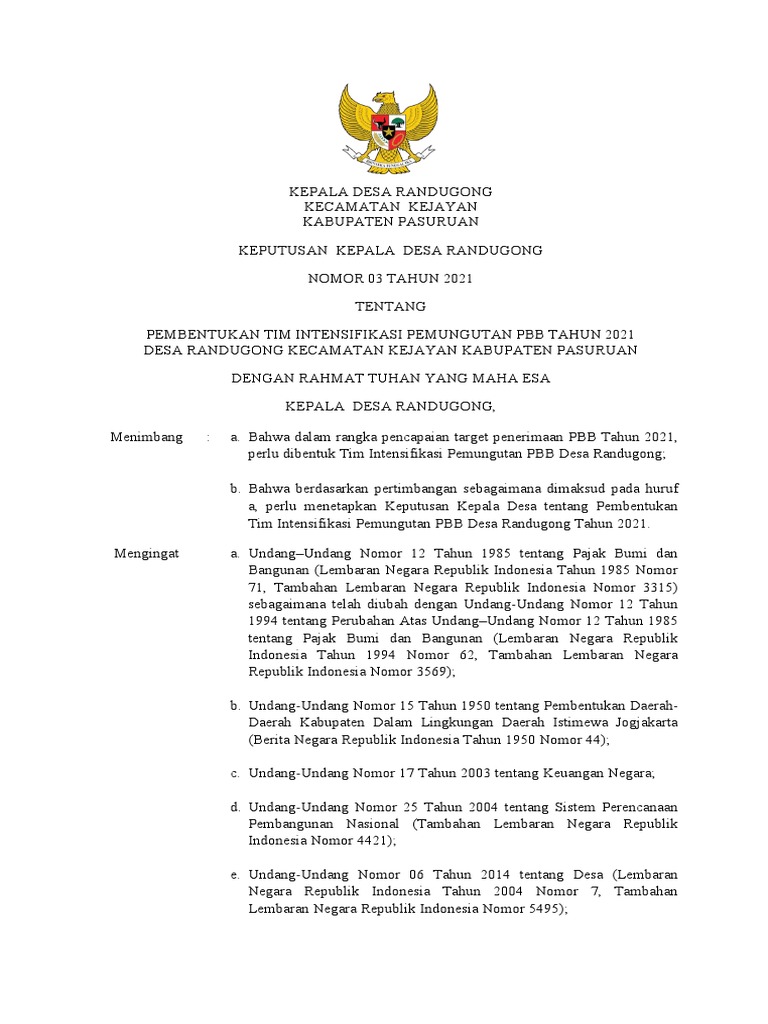 12 SK Tim Intensifikasi PBB | PDF