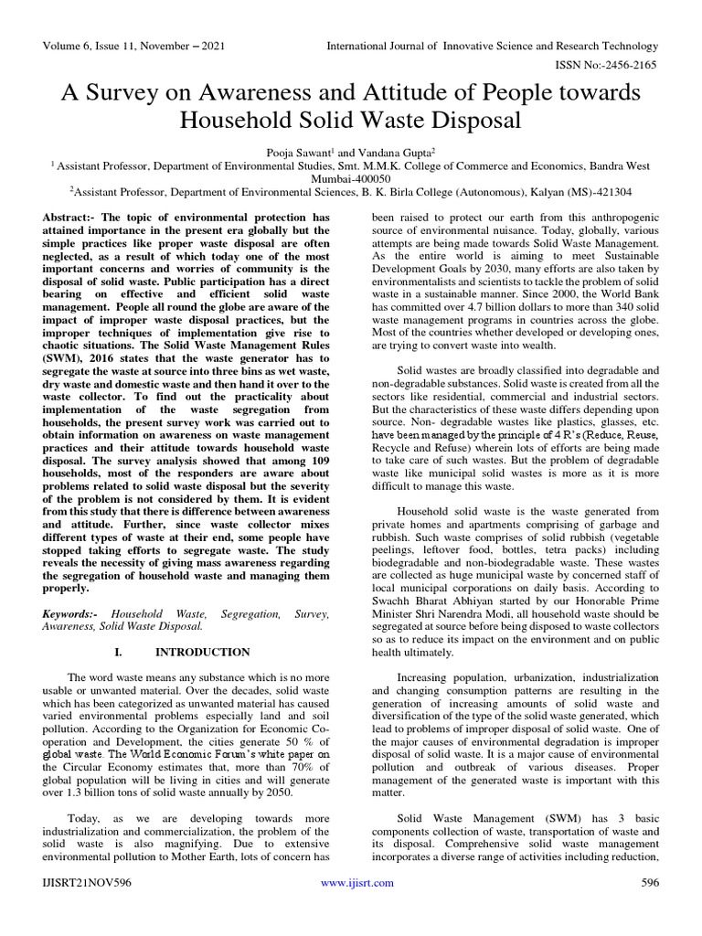 A Survey On Awareness and Attitude of People Towards Household Solid ...