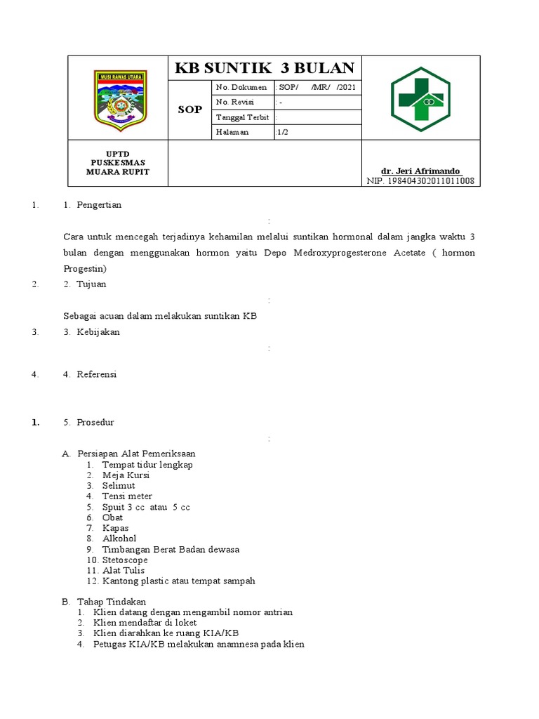 SOP KB Suntik 3 Bulan Puskesmas | PDF | Sains & Matematika