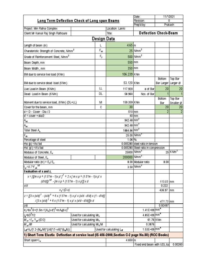 Deflection & Crack Width Check For Long Span Beams | PDF | Beam ...