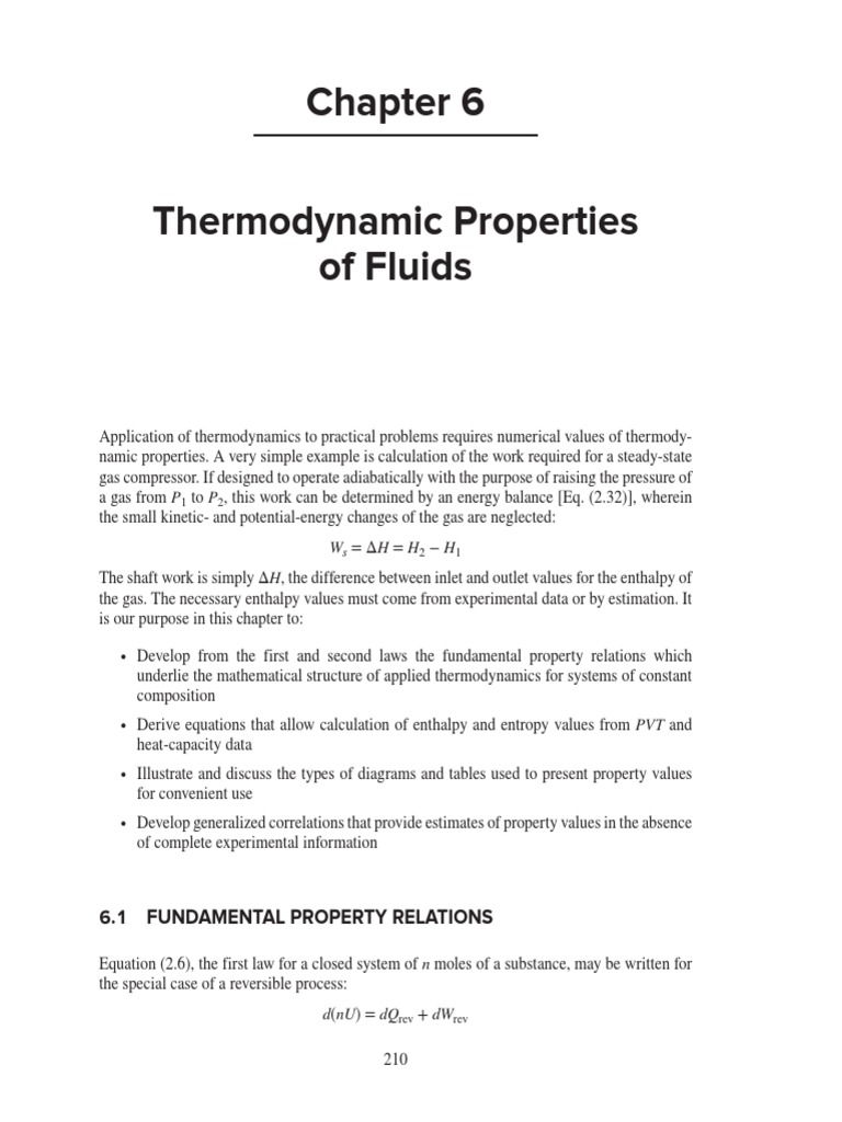 Thermodynamic Properties of Fluids: 6.1 Fundamental Property Relations ...