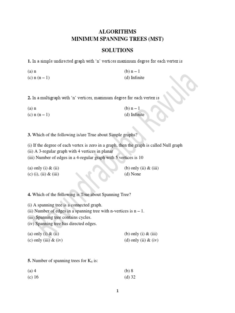 Algorithms Minimum Spanning Trees (MST) Solutions | PDF | Mathematical ...
