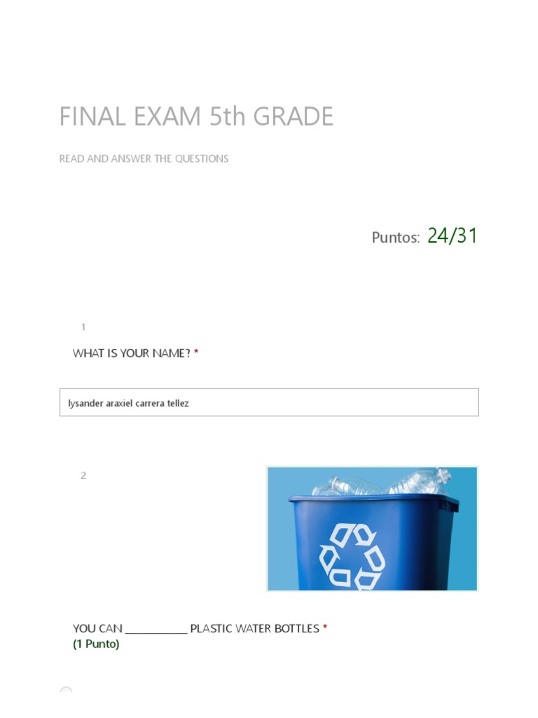 FINAL EXAM 5th GRADE | PDF