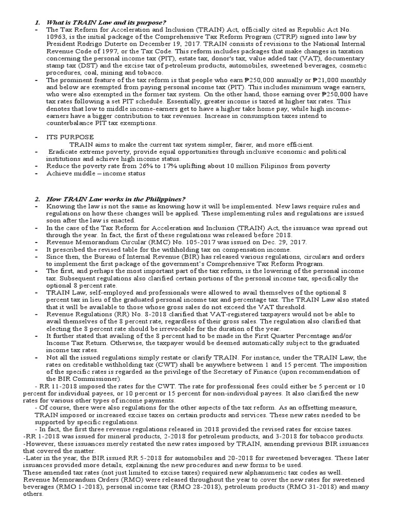 TRAIN Law: Tax Reform Overview | PDF | Taxes | Value Added Tax