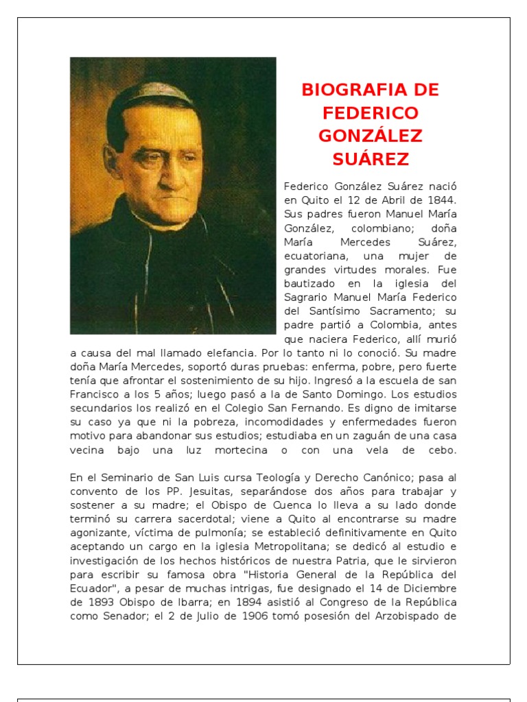 BIOGRAFIA DE FEDERICO GONZÁLEZ SUÁREZ | Ecuador | Iglesia católica
