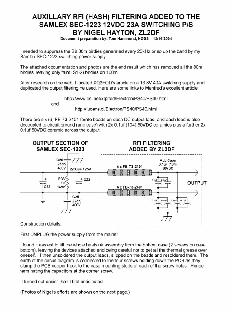 SAMLEX SEC-1223 Ham Power Supply RFI Mods | PDF