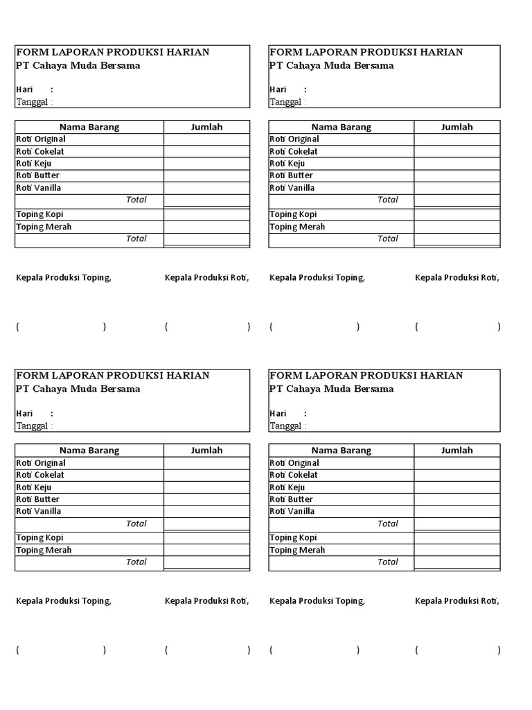 Form Produksi Harian | PDF