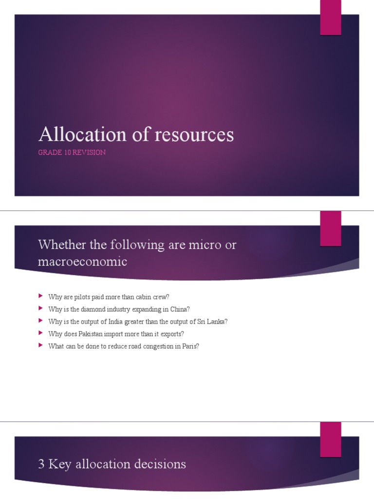 Allocation of Resources: Grade 10 Revision | Download Free PDF | Price ...
