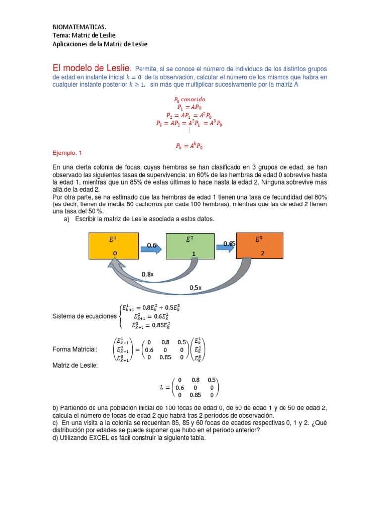 El Modelo de Leslie Taller en Clasefebrero11 | PDF | Matriz ...