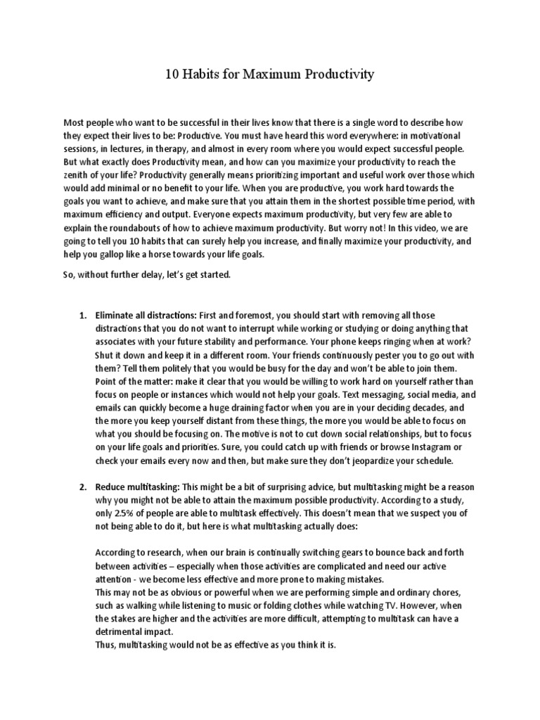 10 Habits For Maximum Productivity | PDF