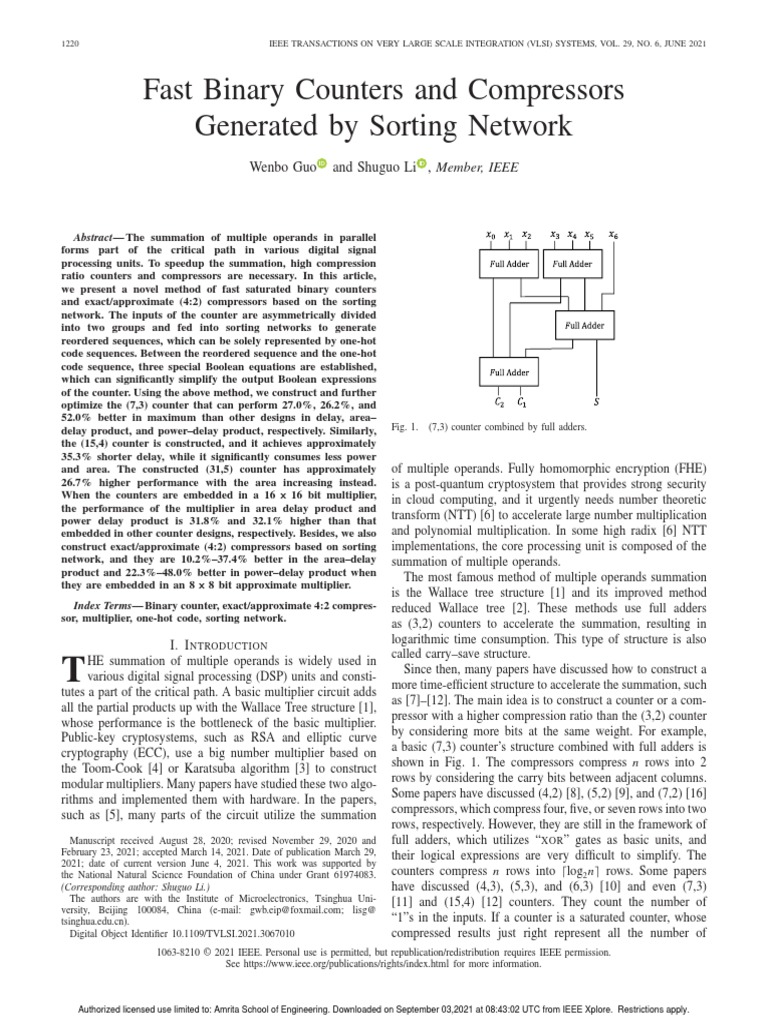 Fast Binary Counters and Compressors Generated by Sorting Network | PDF | Digital Electronics ...