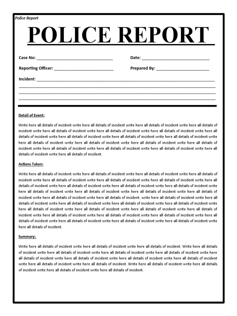 Police Report: Case No: Date: Reporting Officer: Prepared By: Incident ...