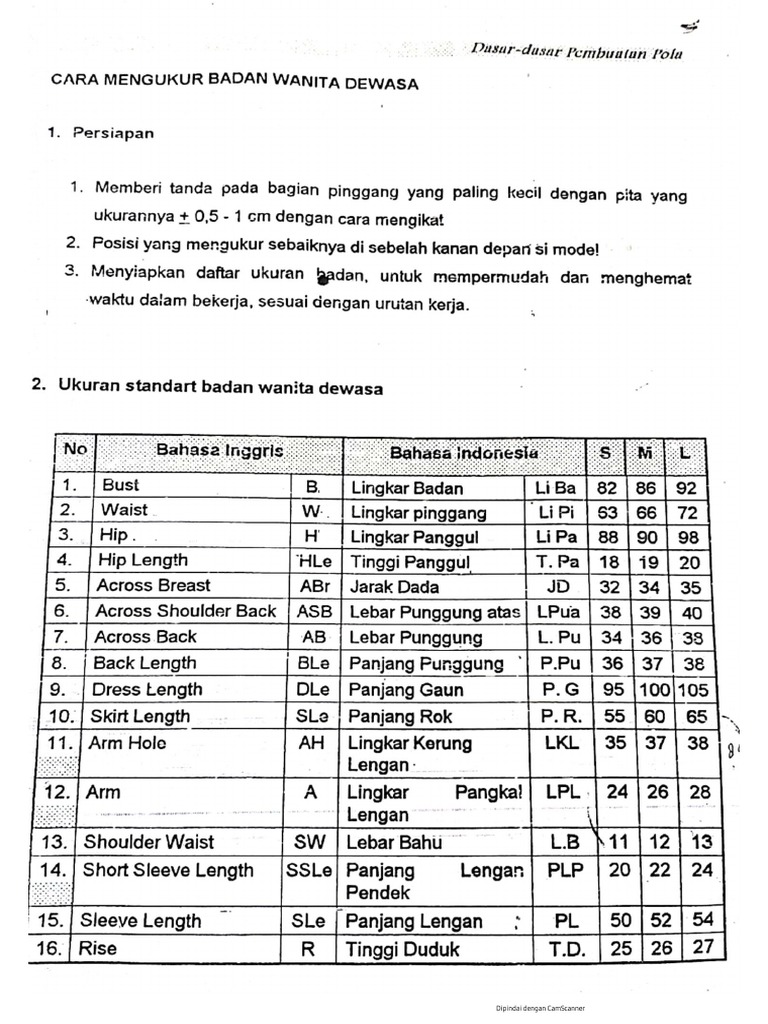 Cara Mengukur Badan Wanita Dewasa | PDF