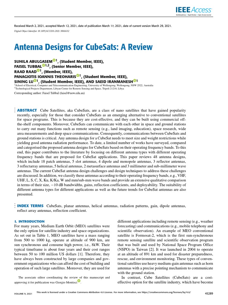 Antenna Designs For CubeSats A Review | PDF | Antenna (Radio ...