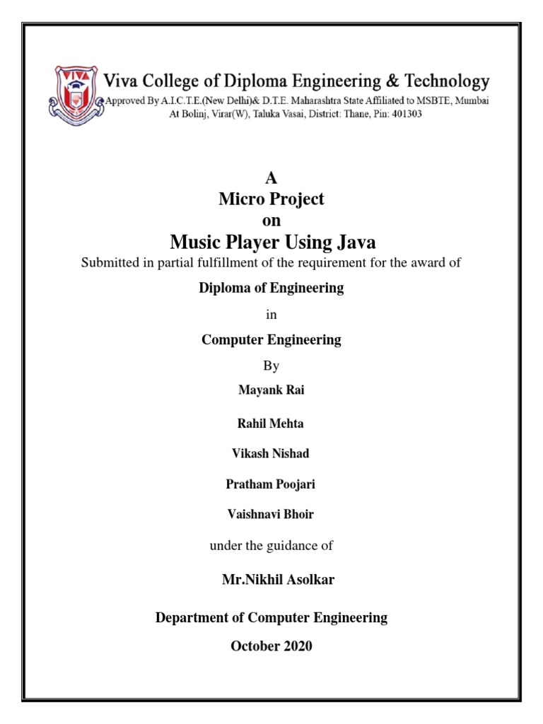 Music Player Using Java A Micro Project On Pdf Java Programming Language Java Virtual