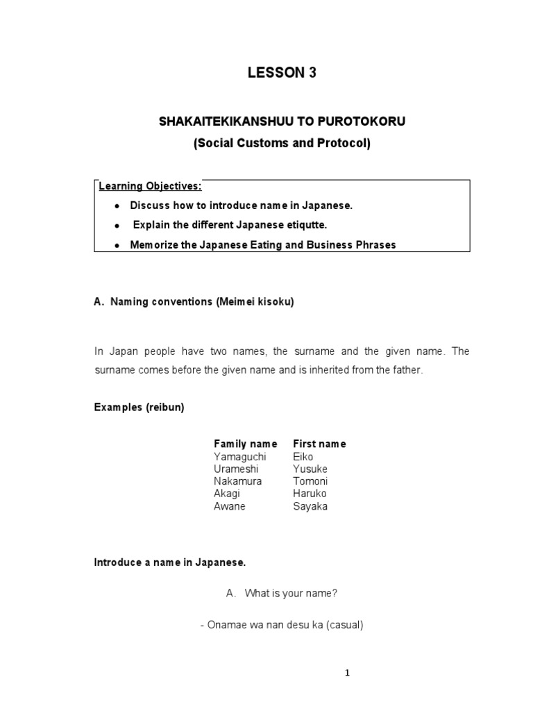 Japanese Naming and Bowing Etiquette | PDF | Etiquette | Cultural ...