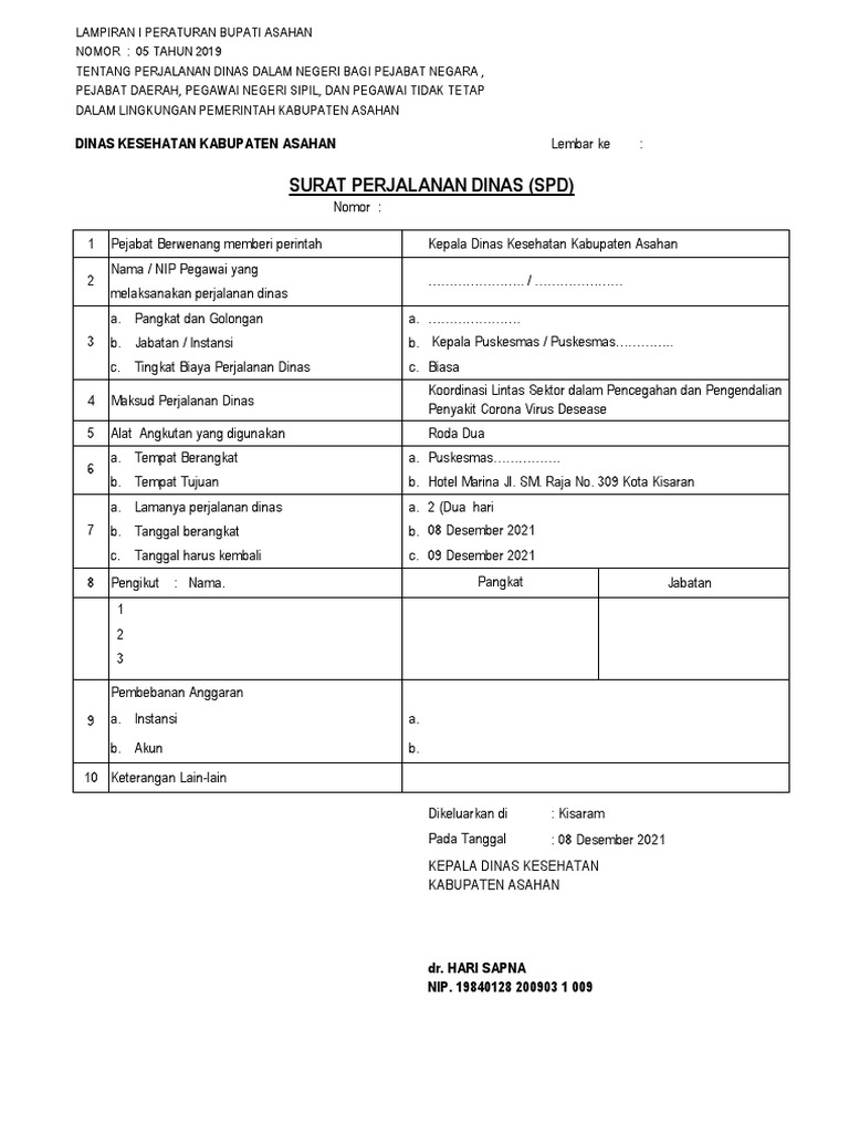 Contoh SPPD Depan Koordiansi Lintas Sektor Kapus Dan Camat | PDF