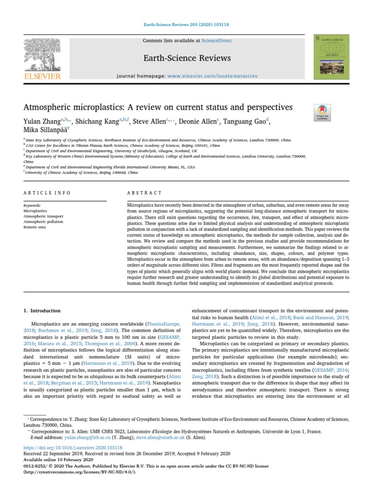 Earth-Science Reviews: Yulan Zhang, Shichang Kang, Steve Allen, Deonie ...