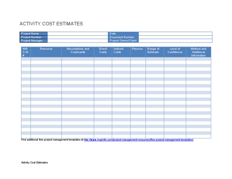 Activity Cost Estimates Template | PDF