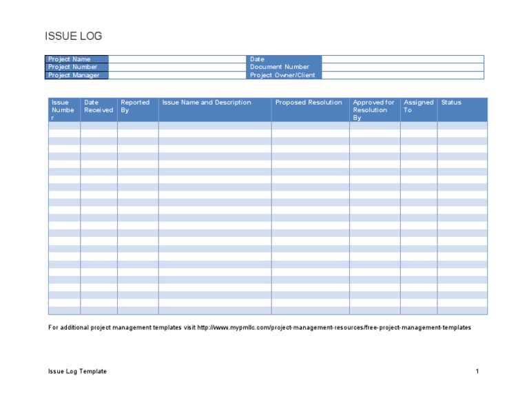 Issue Log Template Excel Issue Log Template