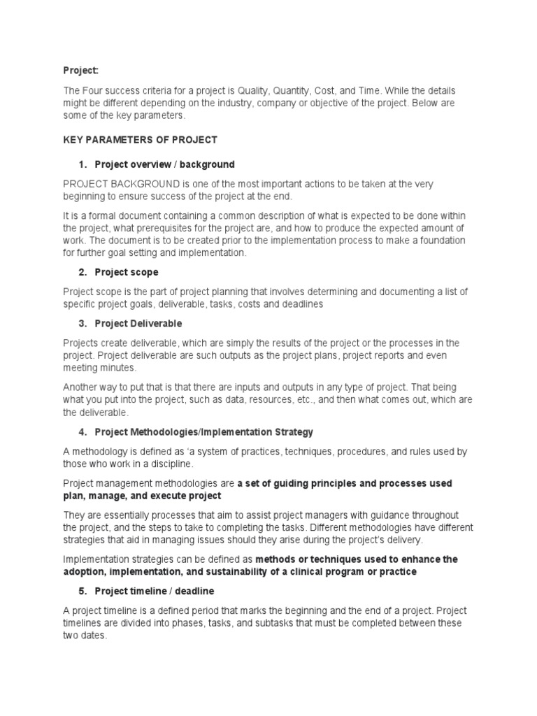 Key Parameters of Project | PDF | Project Management | Risk