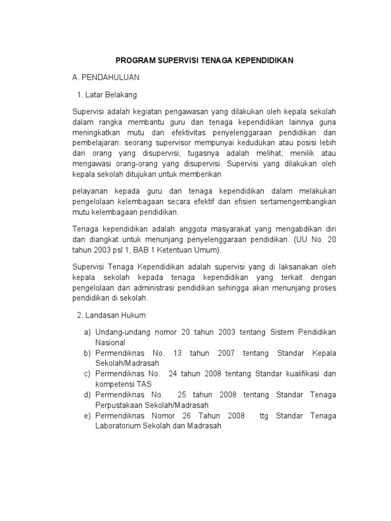 Program Supervisi Tenaga Kependidikan | PDF | Karier & Perkembangan ...