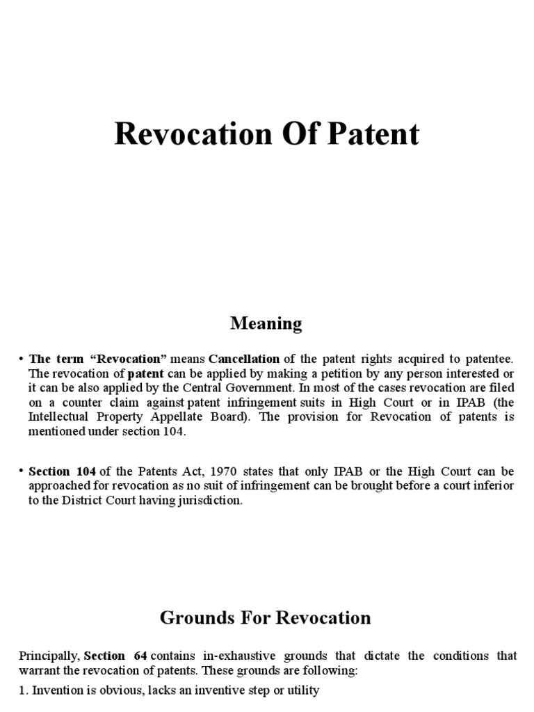 Revocation of Patent | PDF | Patent | Glossary Of Patent Law Terms