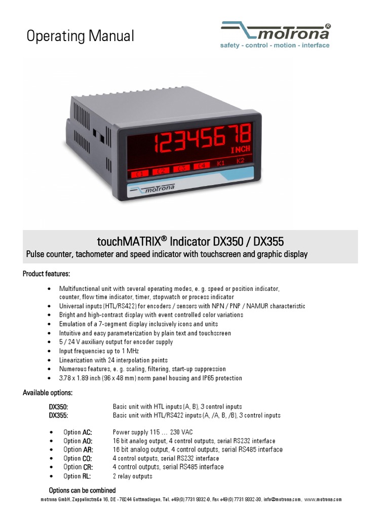 Operating Manual: Touchmatrix Indicator Dx350 / Dx355 | PDF | Power ...