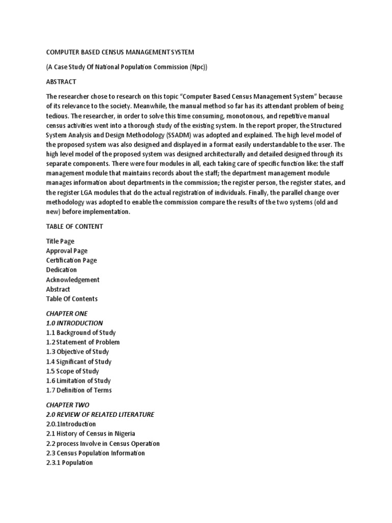 Computerized Census Management System | PDF | Census | System