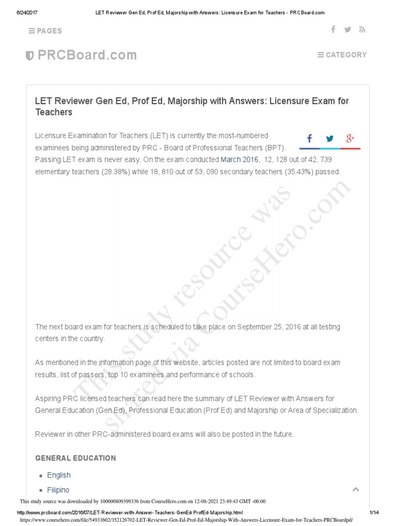 LET Reviewer: Gen Ed, Prof Ed, Majorship | PDF | Test (Assessment ...