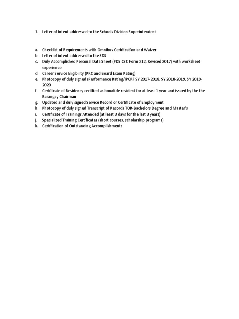 Letter of Intent Addressed To The Schools Division Superintendent | PDF