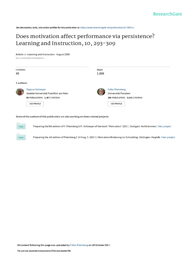 Motivation's Impact on Learning Performance | PDF | Learning | Motivational