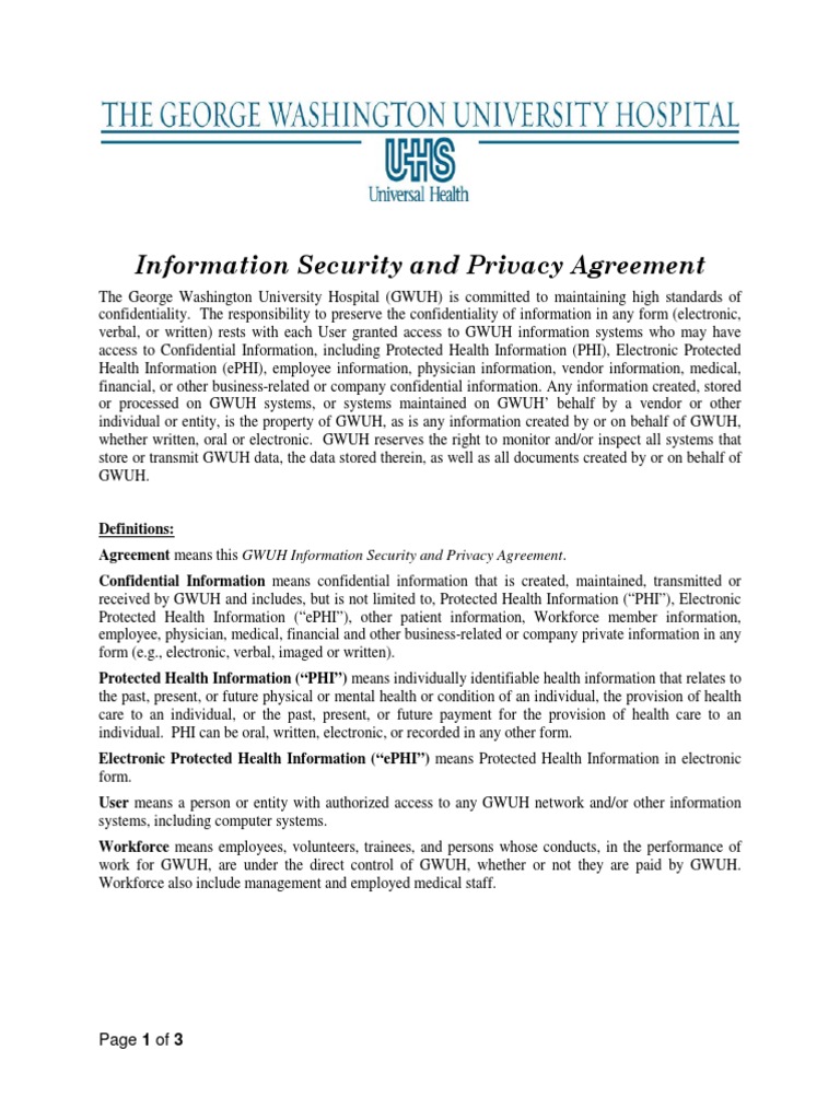 GW Hospital IT Security & Privacy Agreement | PDF | Health Informatics ...