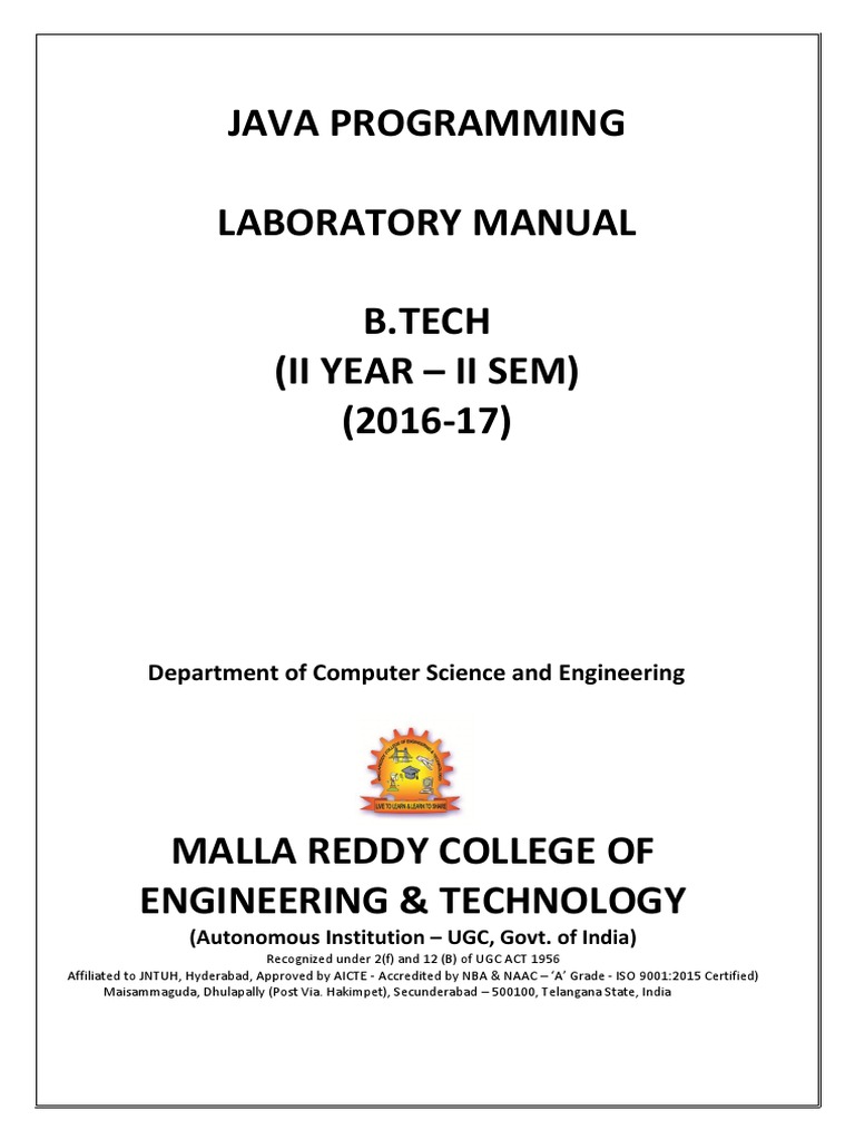 Cse Ii Ii Sem Jp Lab Manual Pdf Postgre Sql Java Programming Language