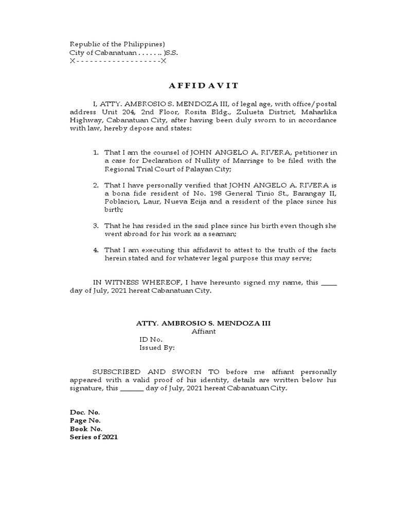 Affidavit of Counsel Annulment | PDF