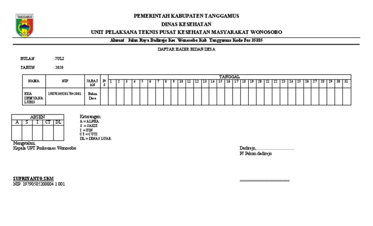 Daftar Hadir Bidan Desa | PDF